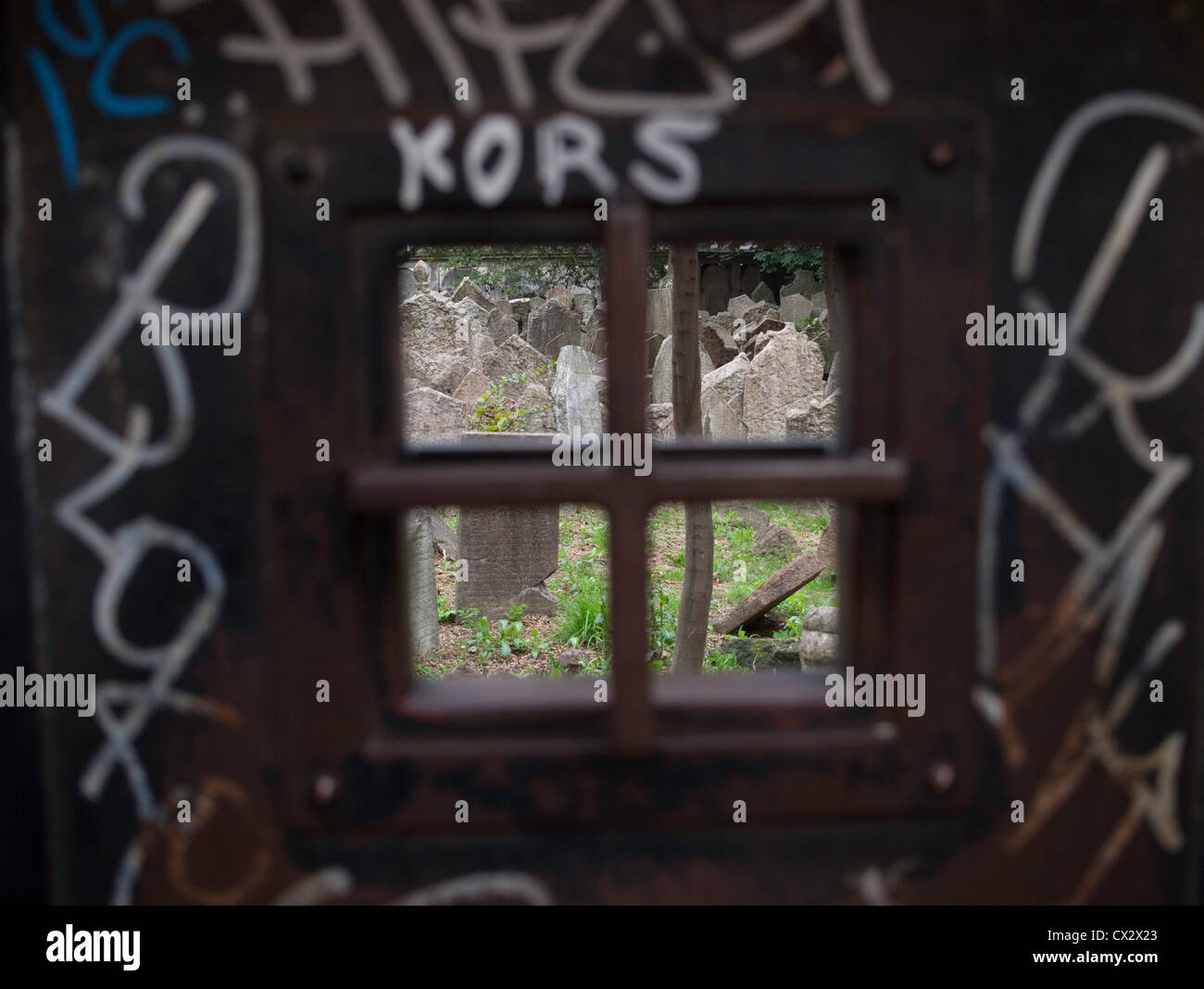 Window view to the Old Jewish Cemetery Stock Photo - Alamy