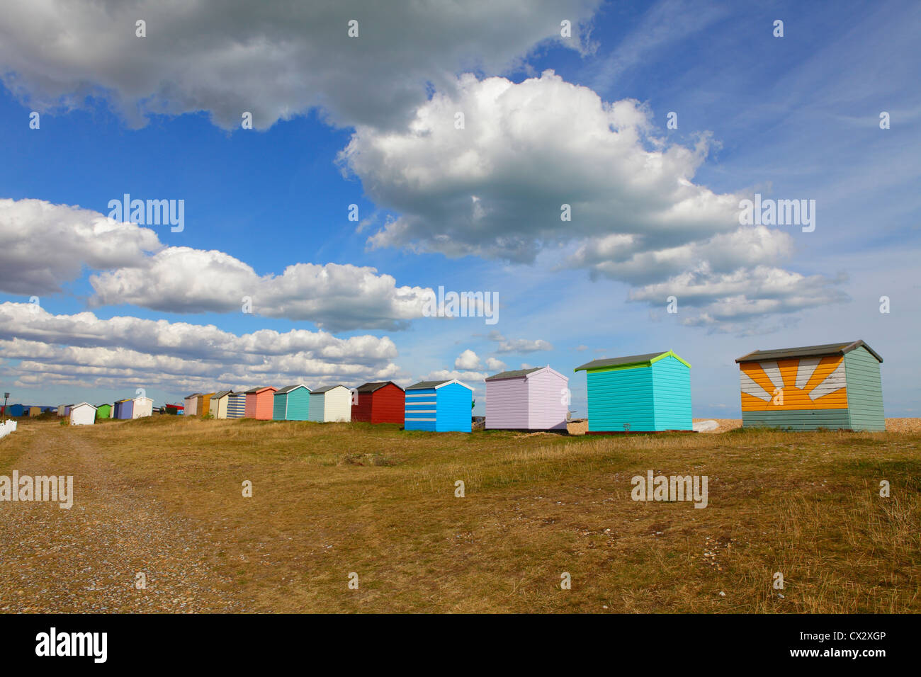Colourful Beach Huts at Littlestone Kent UK GB Stock Photo - Alamy