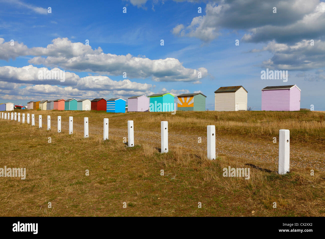 Colourful seaside beach huts at Littlestone Kent UK GB Stock Photo - Alamy