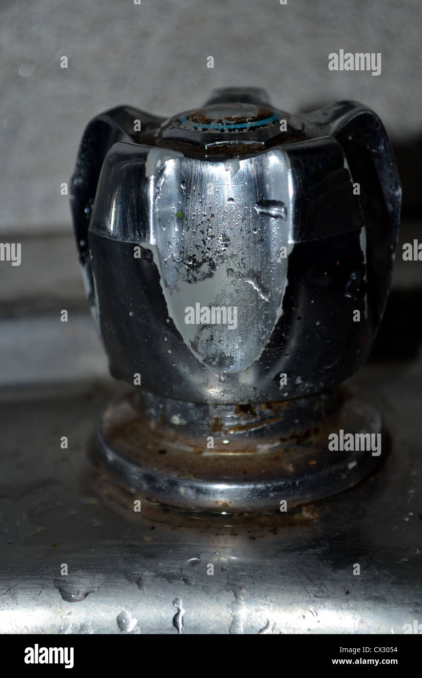 old dirty scratched moldy kitchen sink tap / faucet Stock Photo - Alamy