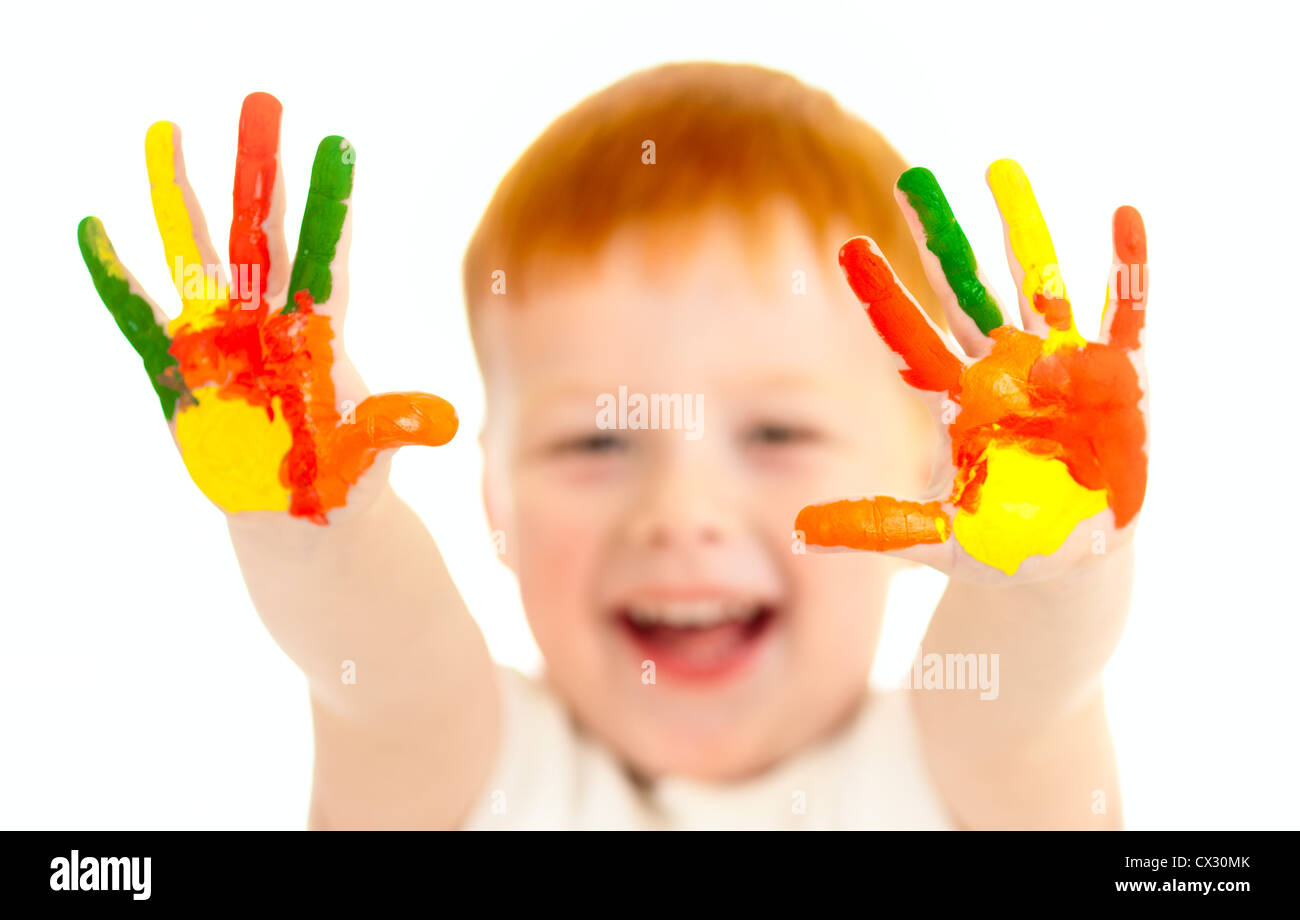Child painted hand face hi-res stock photography and images - Alamy