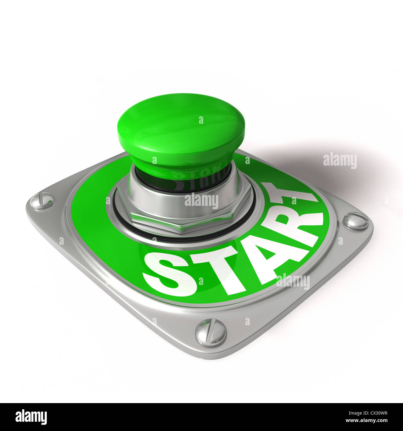 Green button with the word start on white background Stock Photo - Alamy