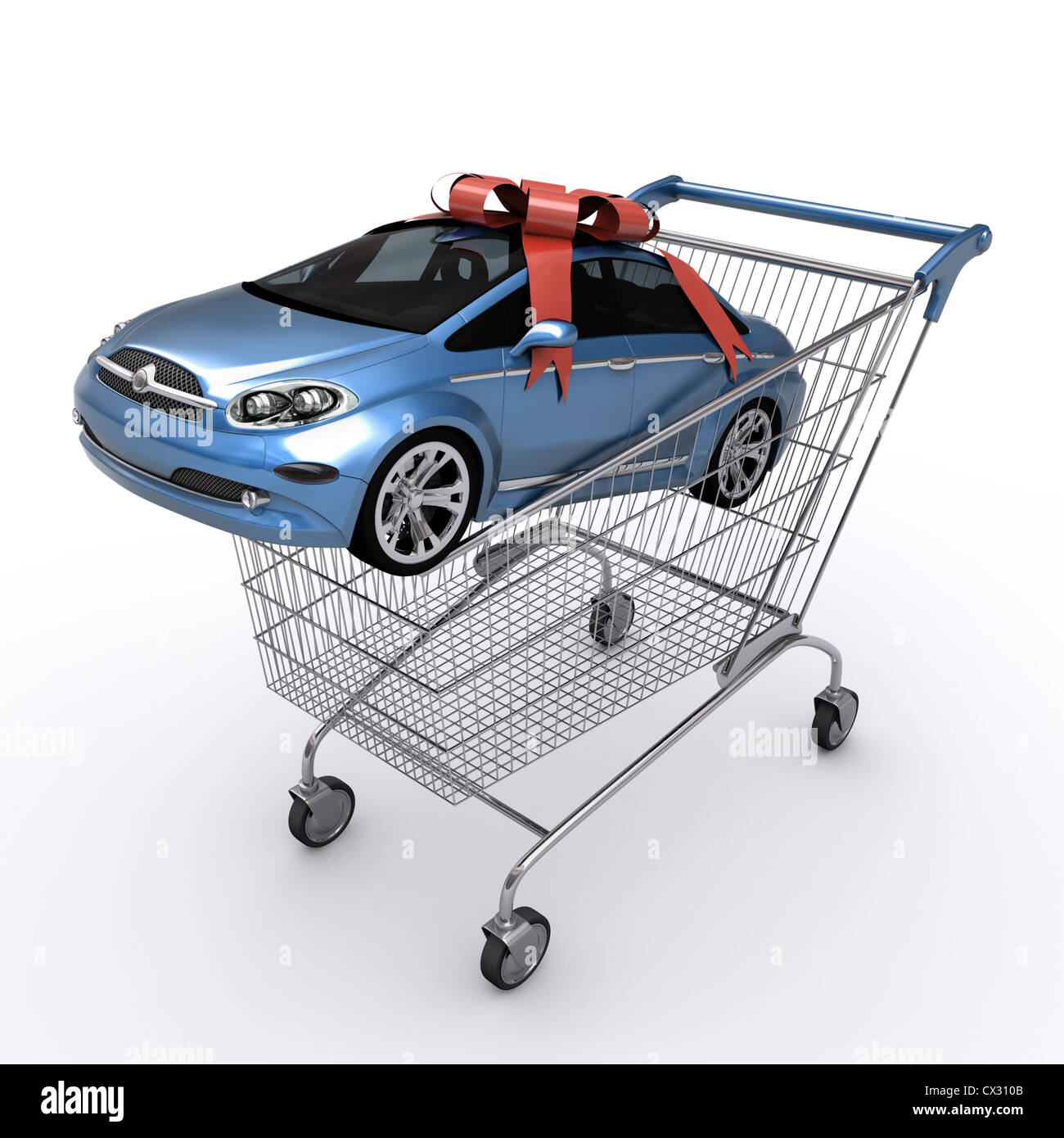 Concept of purchasing an automobile. The car is inside a shopping cart ...