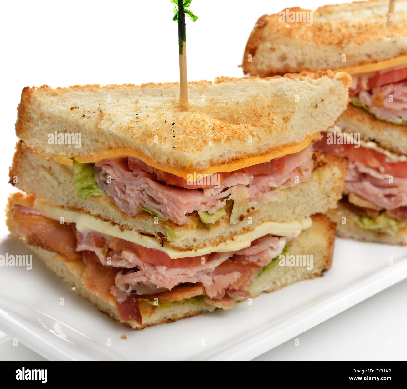 Club Sandwich With Ham And Bacon Stock Photo - Alamy