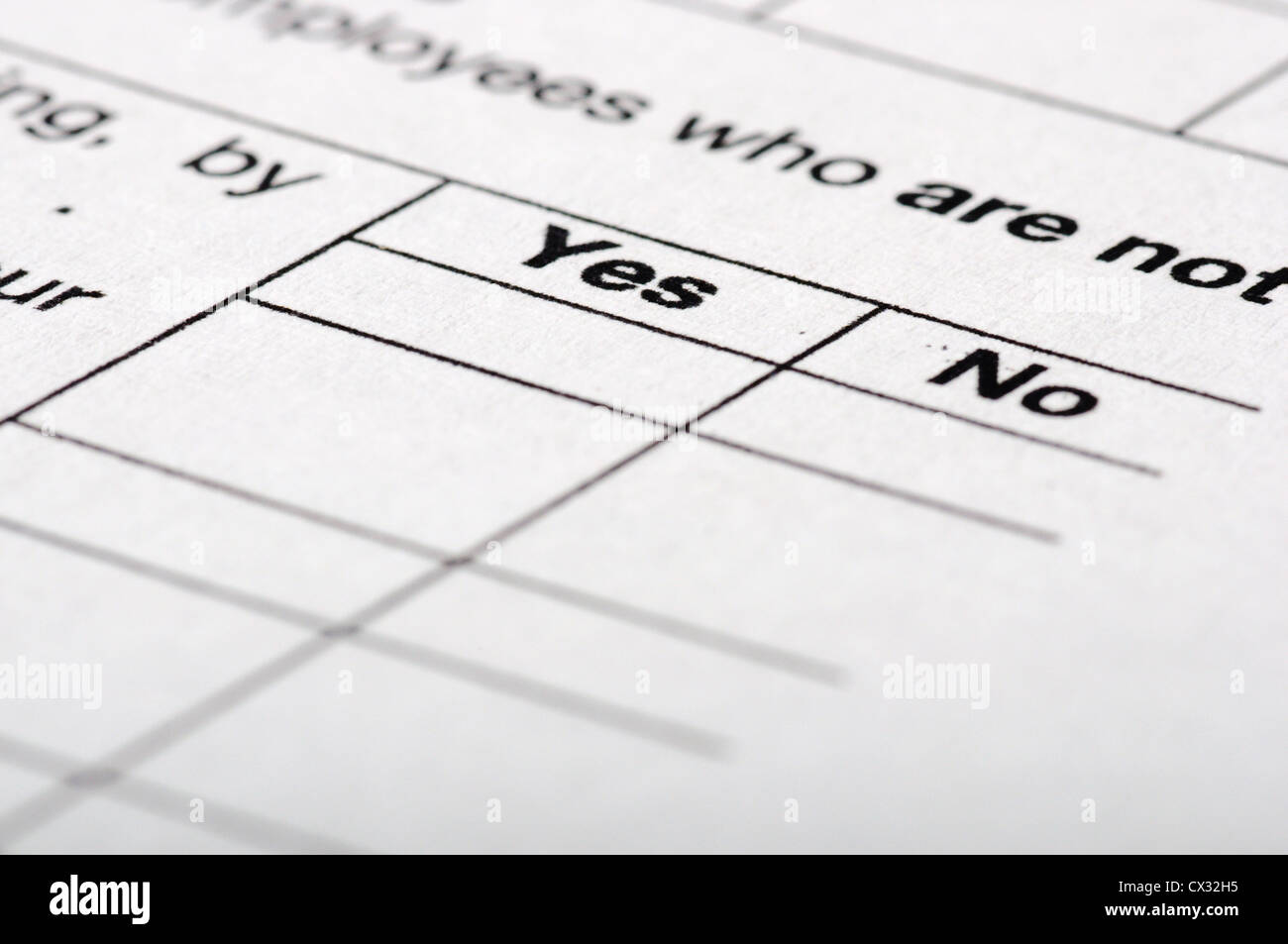 Customer questionnaire with YES and NO fields Stock Photo - Alamy