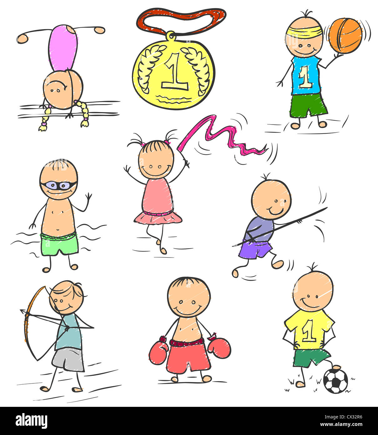 Funny children's pictures of different athletes. Illustration done in ...
