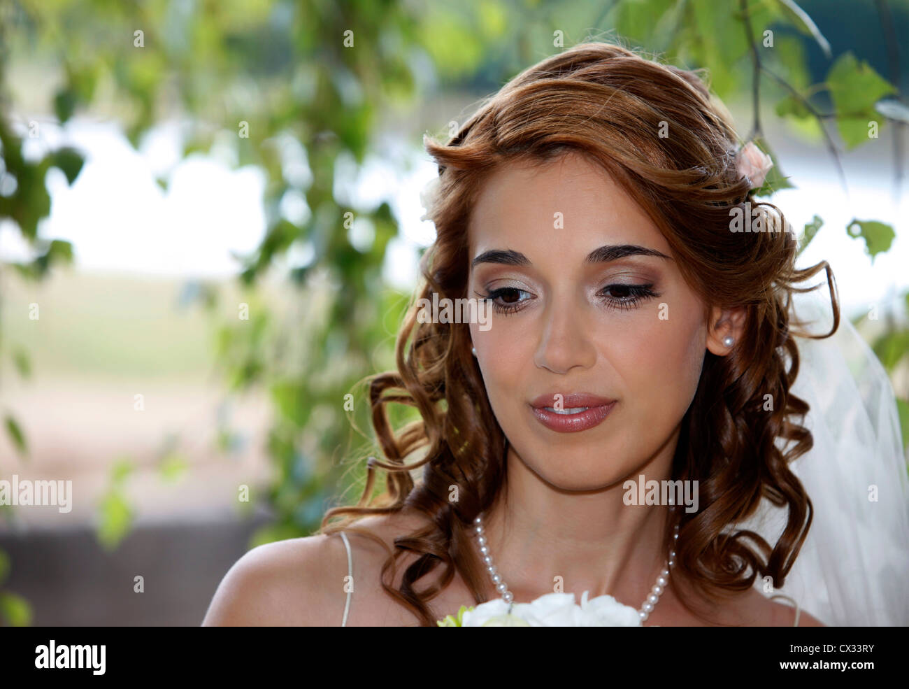 The beautiful bride on a green background Stock Photo - Alamy