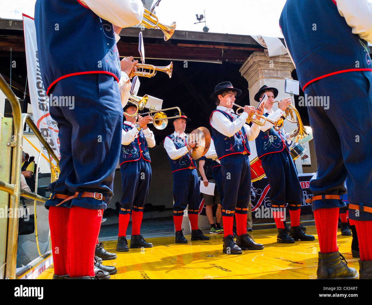 Traditional banda sounds, square Kuerc, Bormio, Valtellina, Lombardy ...