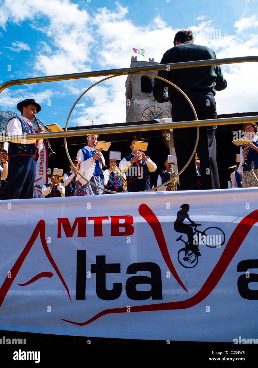 Traditional banda sounds, square Kuerc, Bormio, Valtellina, Lombardy ...