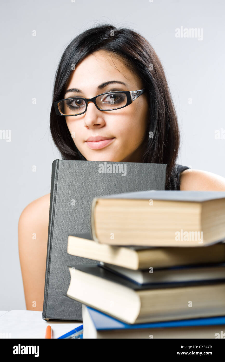 Portrait of a friendly beautiful young student girl Stock Photo - Alamy