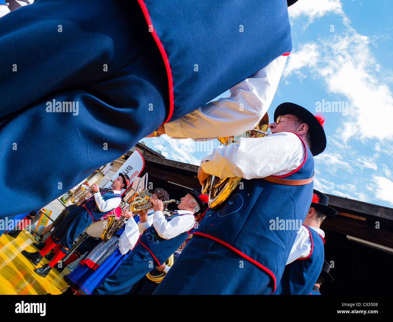 Traditional banda sounds, square Kuerc, Bormio, Valtellina, Lombardy ...