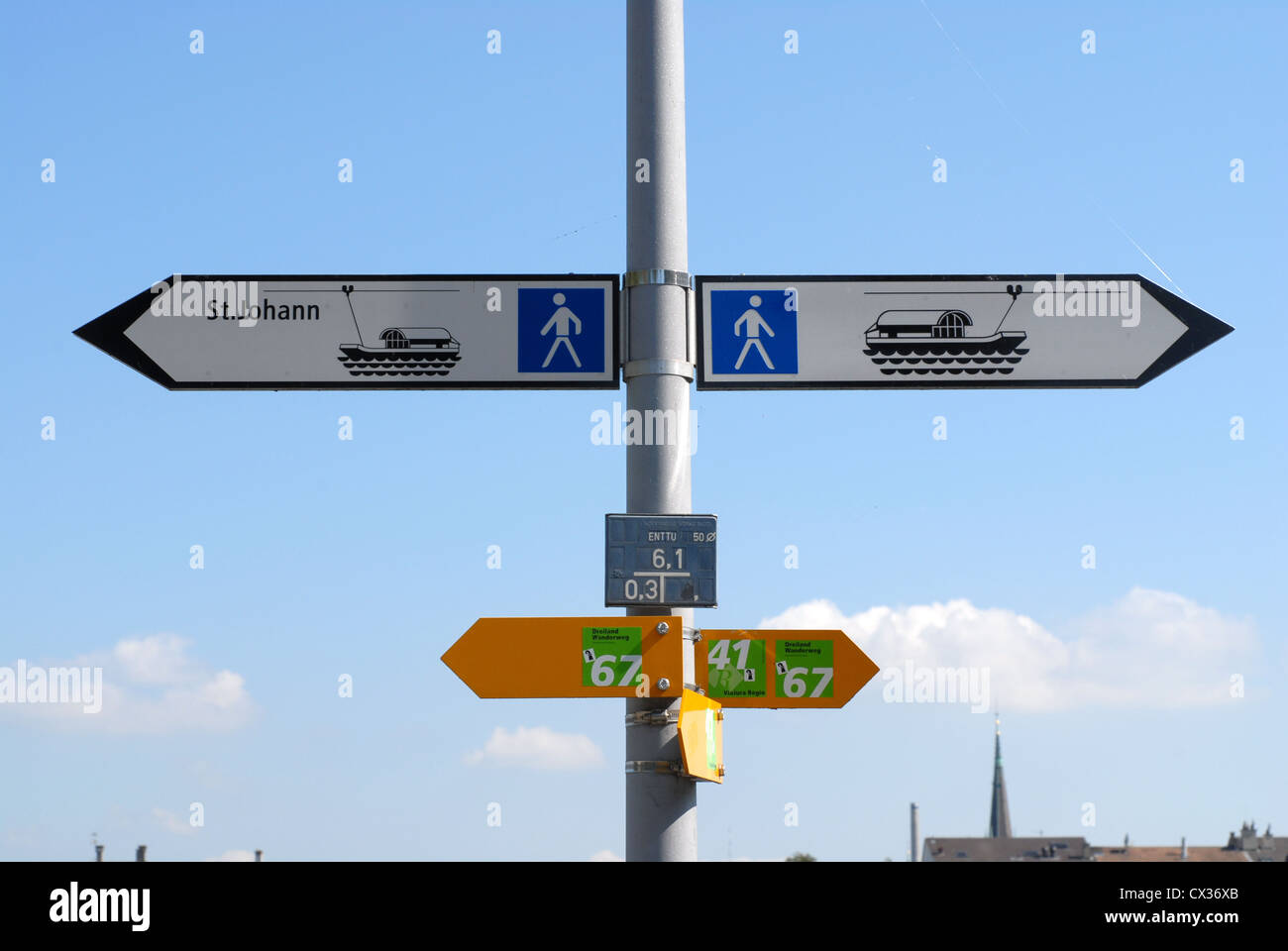 Walking signs to ferries across the Rhine - Basel Stock Photo - Alamy
