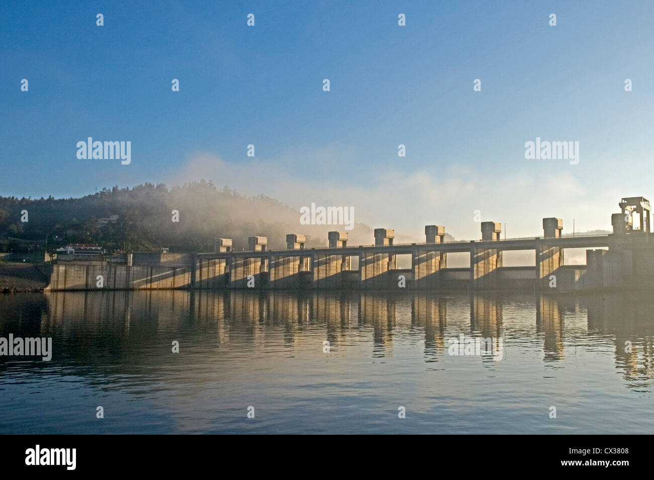 PORTUGAL, River Douro, Barragem Dam appearing through the mist Stock ...