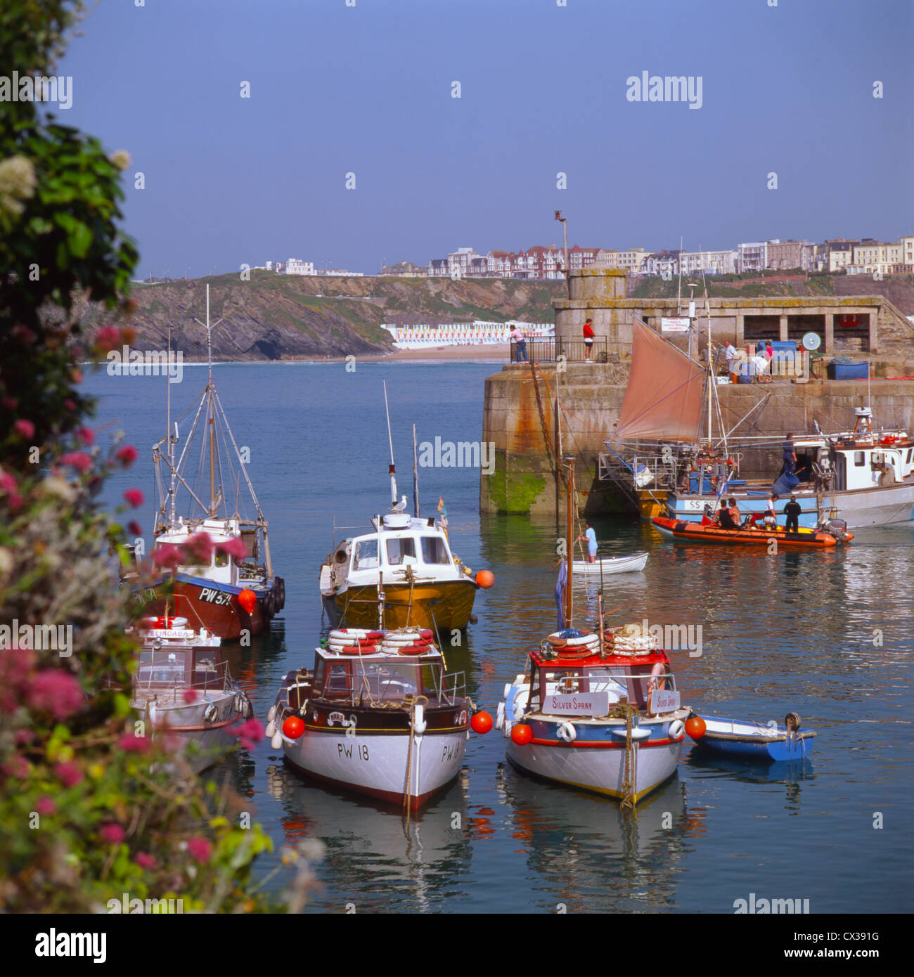 Harbour scene with fishing boats, Cornwall Stock Photo - Alamy