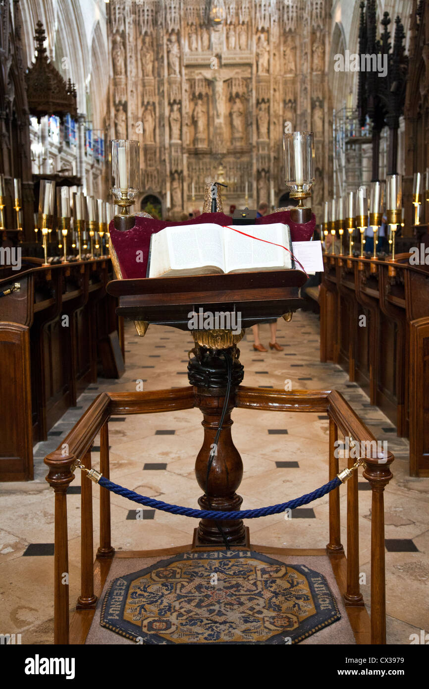 Winchester Cathedral - Bible open on Stand in Quire Facing East Wing ...