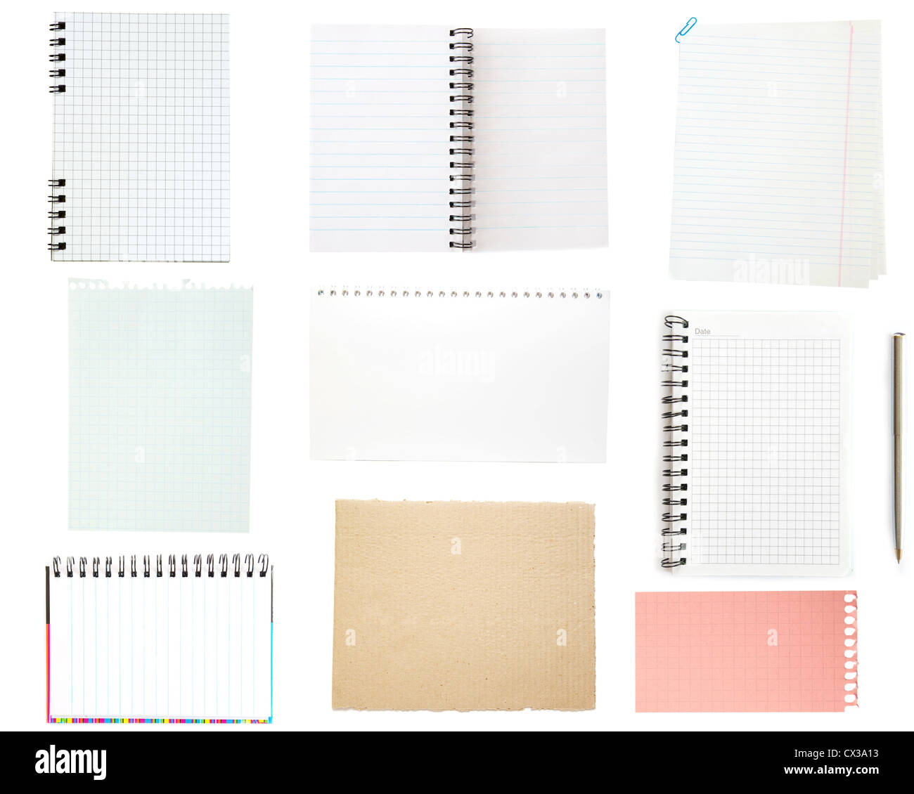 collection of old note paper on white background Stock Photo - Alamy