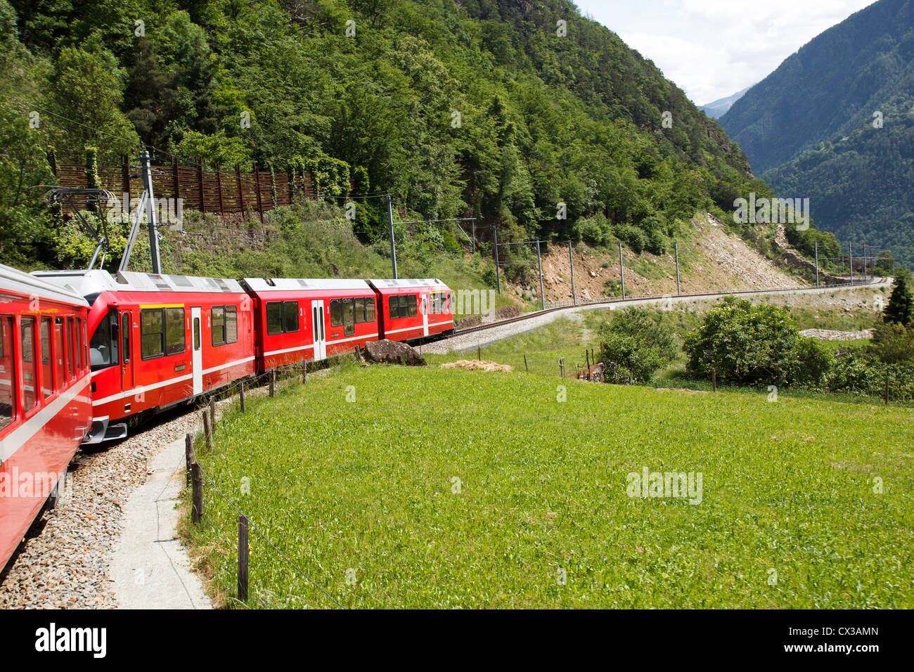 Swiss mountain train Bernina Express Stock Photo - Alamy