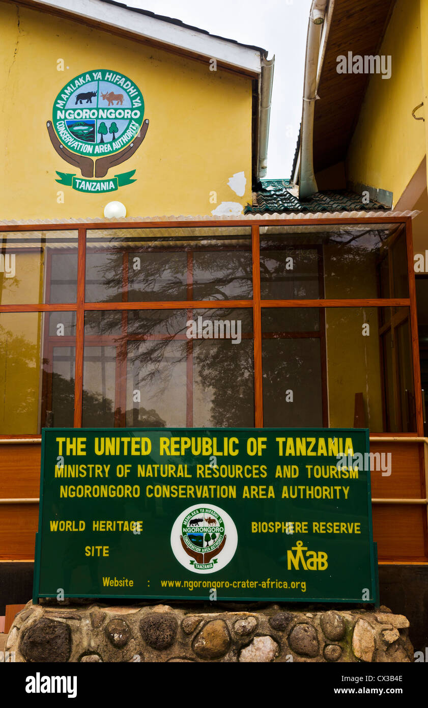 Ngorongoro Conservation Park Tanzania Africa entrance to park signage ...
