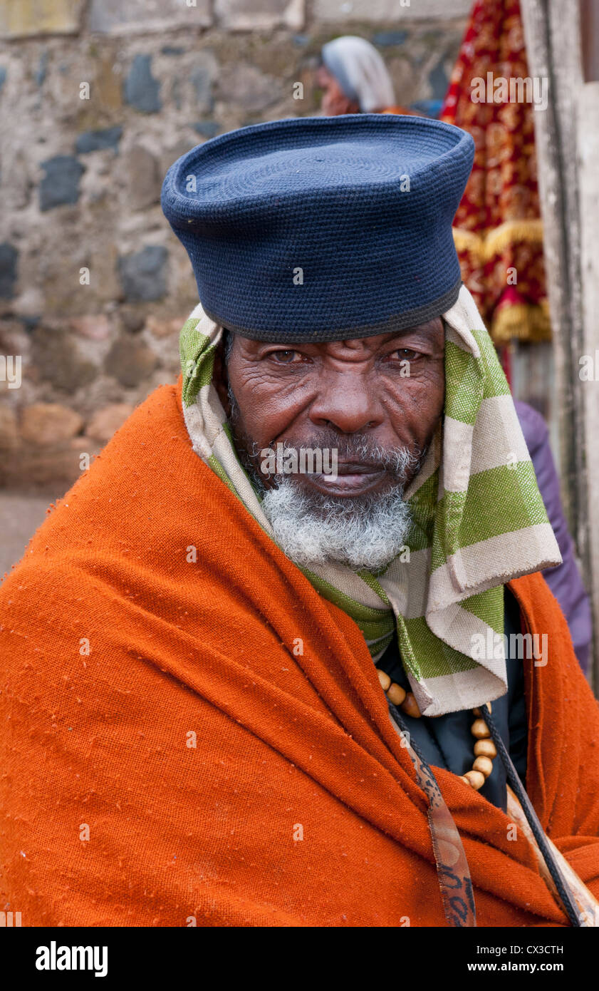 Addis Ababa Ethiopia Africa old religious man portrait aged 70 in ...