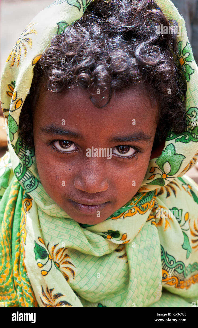 Addis Ababa Ethiopia Africa young Indian dark girl age 6 portrait in ...
