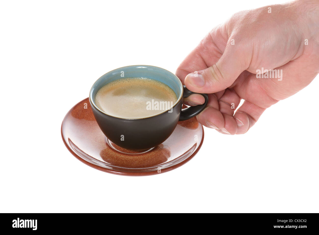 hand picking up coffee cup isolated on white Stock Photo - Alamy