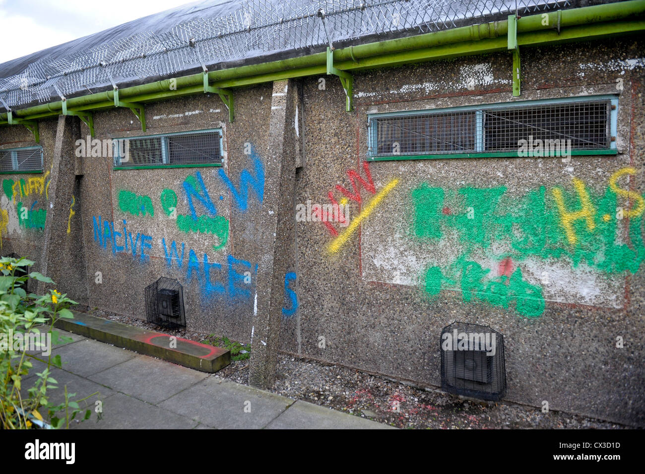 A youth club building in inner city Liverpool,. Photo shows graffiti on ...