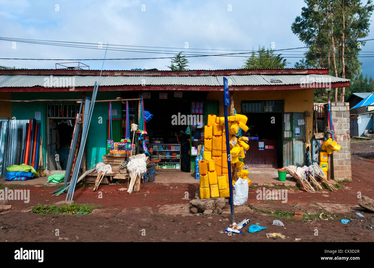 Addis Ababa Ethiopia Africa surburbs of city capital with poor shops ...