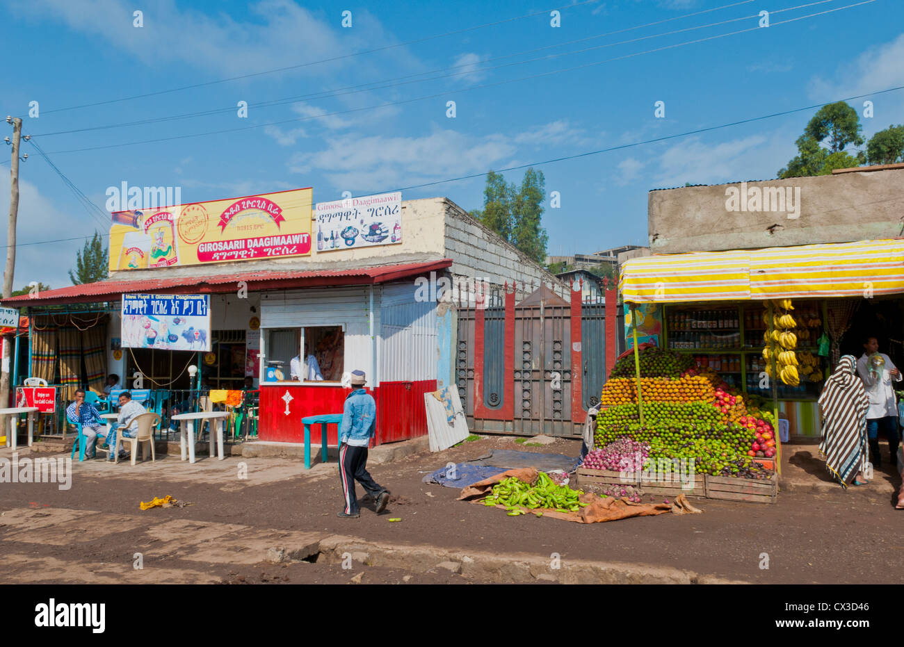 Addis Ababa Ethiopia Africa surburbs of city capital with poor shops ...
