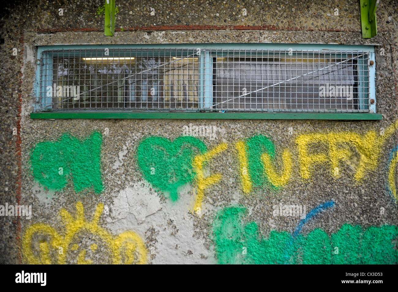 A youth club building in inner city Liverpool,. Photo shows graffiti on ...