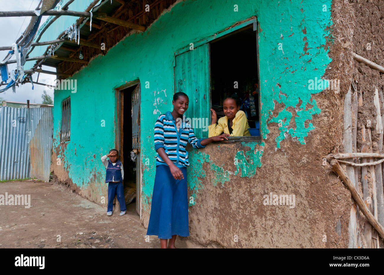 Melka Country Ethiopia Africa Oromo Tribe young women in window of ...