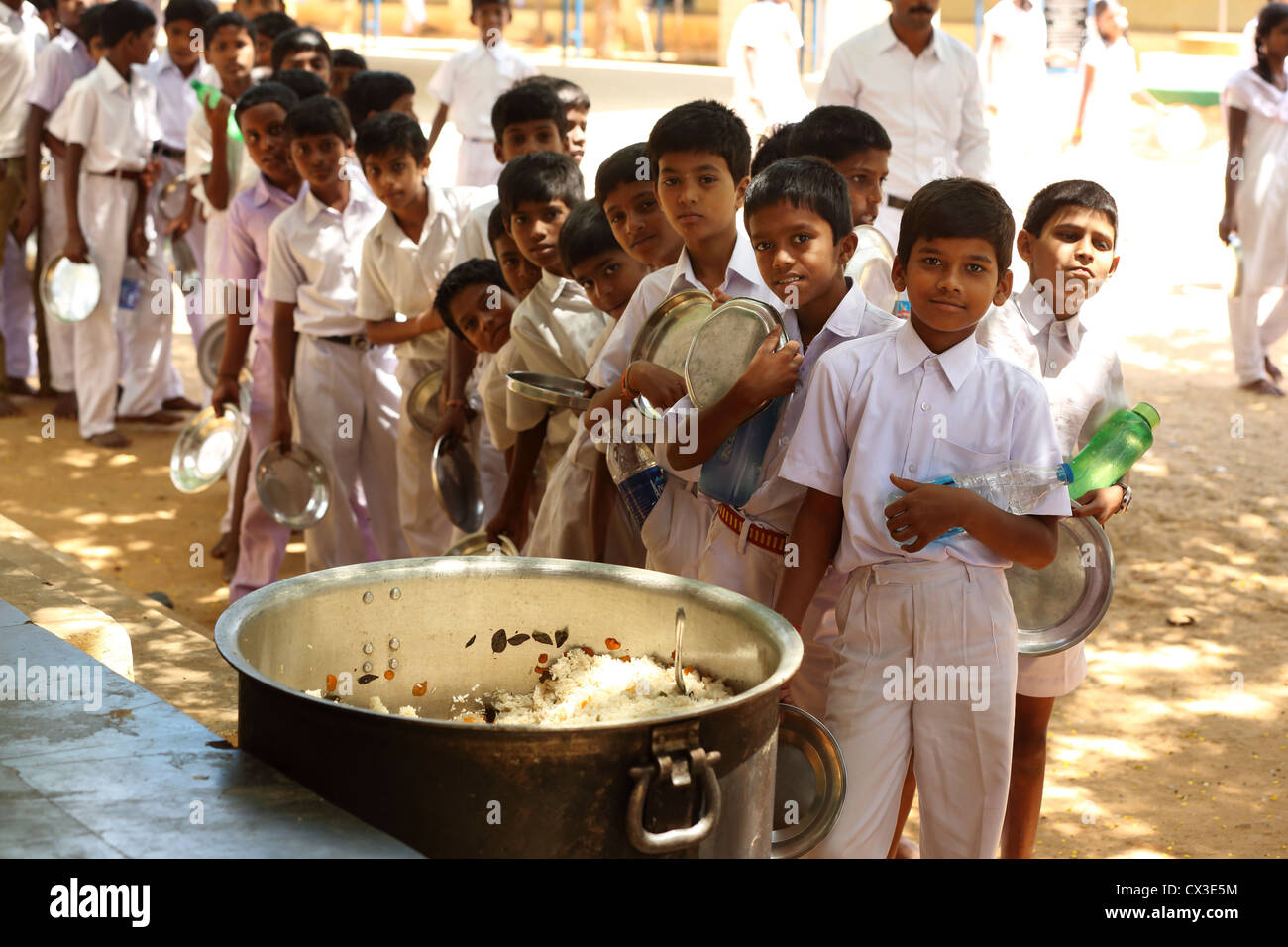 School children having lunch break Andhra Pradesh South India Stock ...