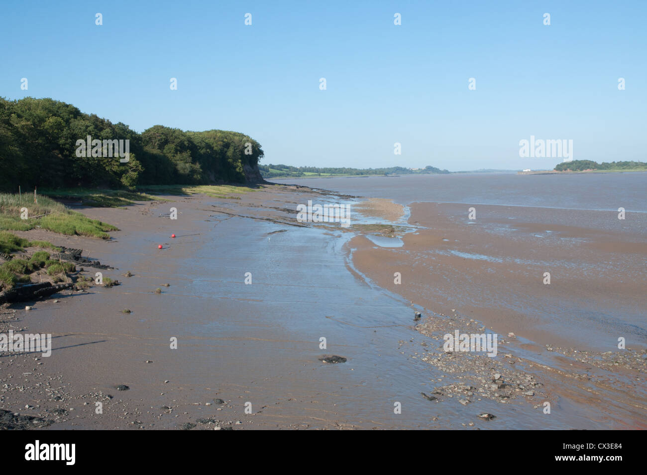 Mud and silt deposited by currents low tide estuary side lit sunny ...