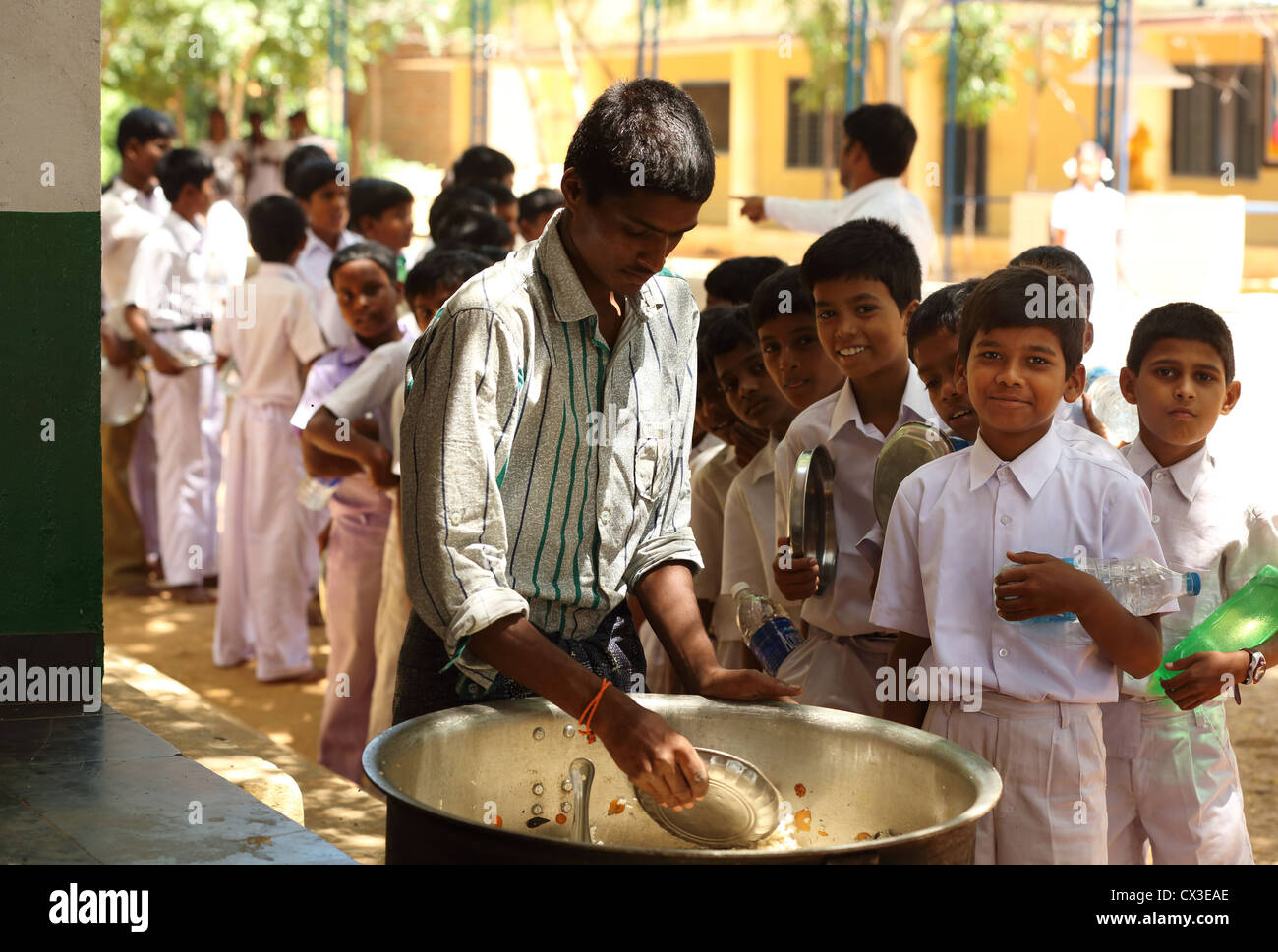 School children having lunch break Andhra Pradesh South India Stock ...