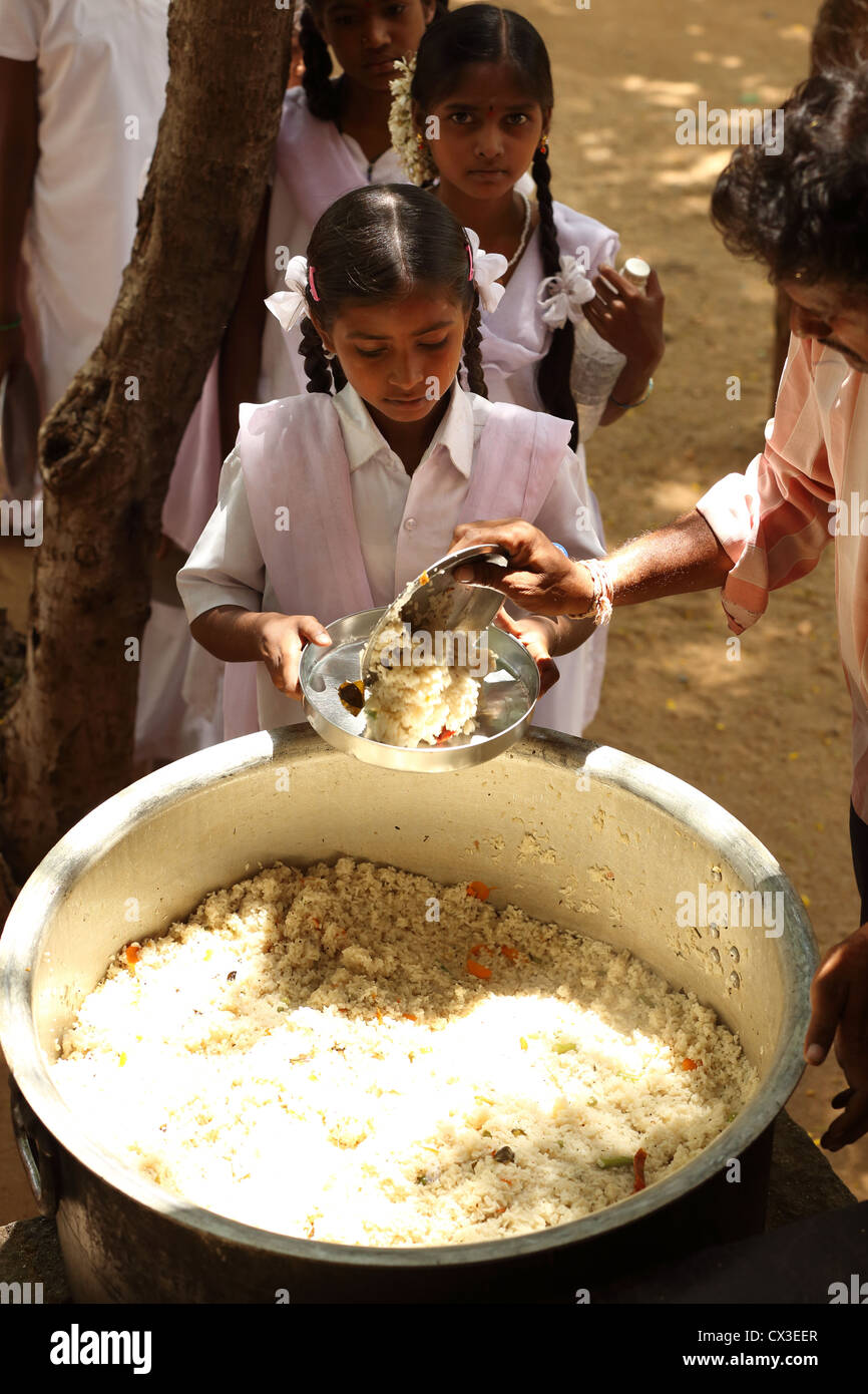 School children having lunch break Andhra Pradesh South India Stock ...