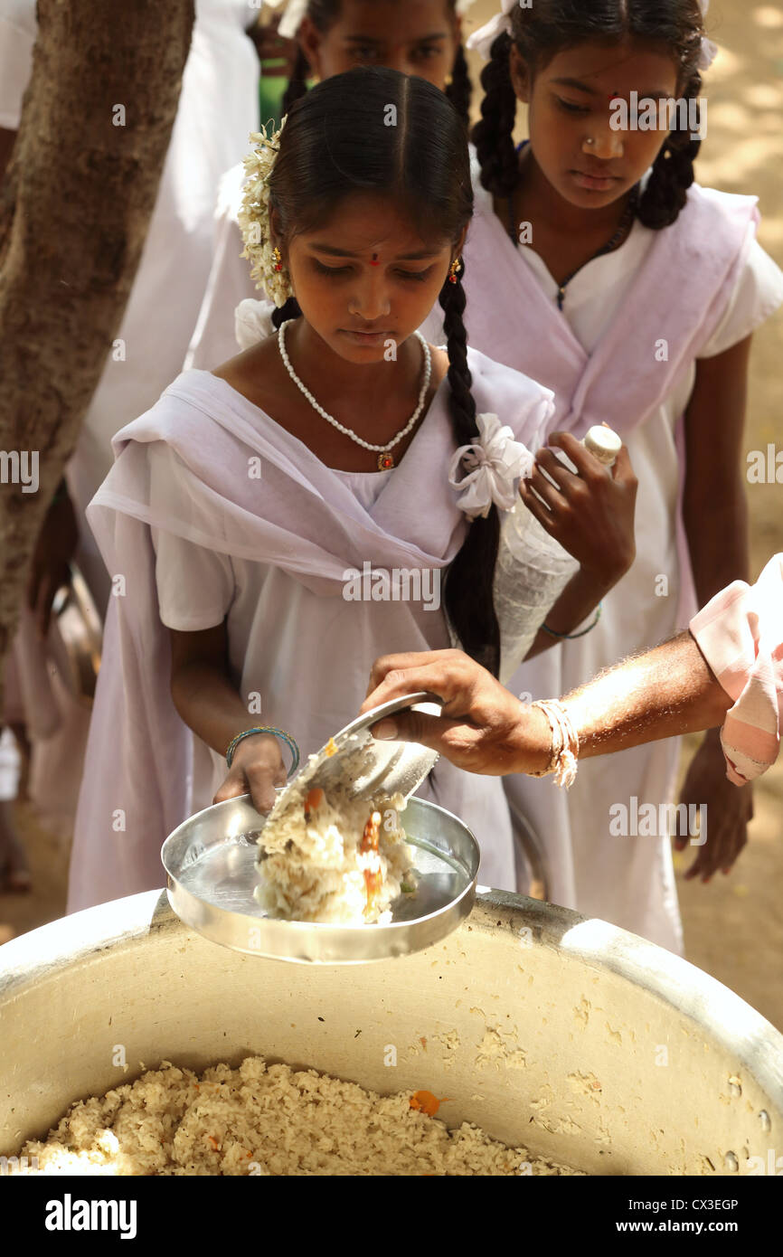 School children having lunch break Andhra Pradesh South India Stock ...