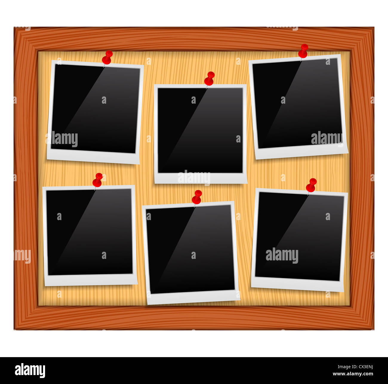 Photo frames on bulletin board Stock Photo - Alamy