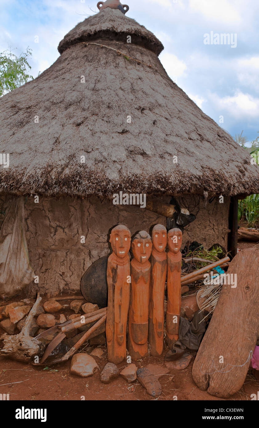 Jinka Ethiopia Africa village Konso tribe in Lower Omo Valley huts and ...