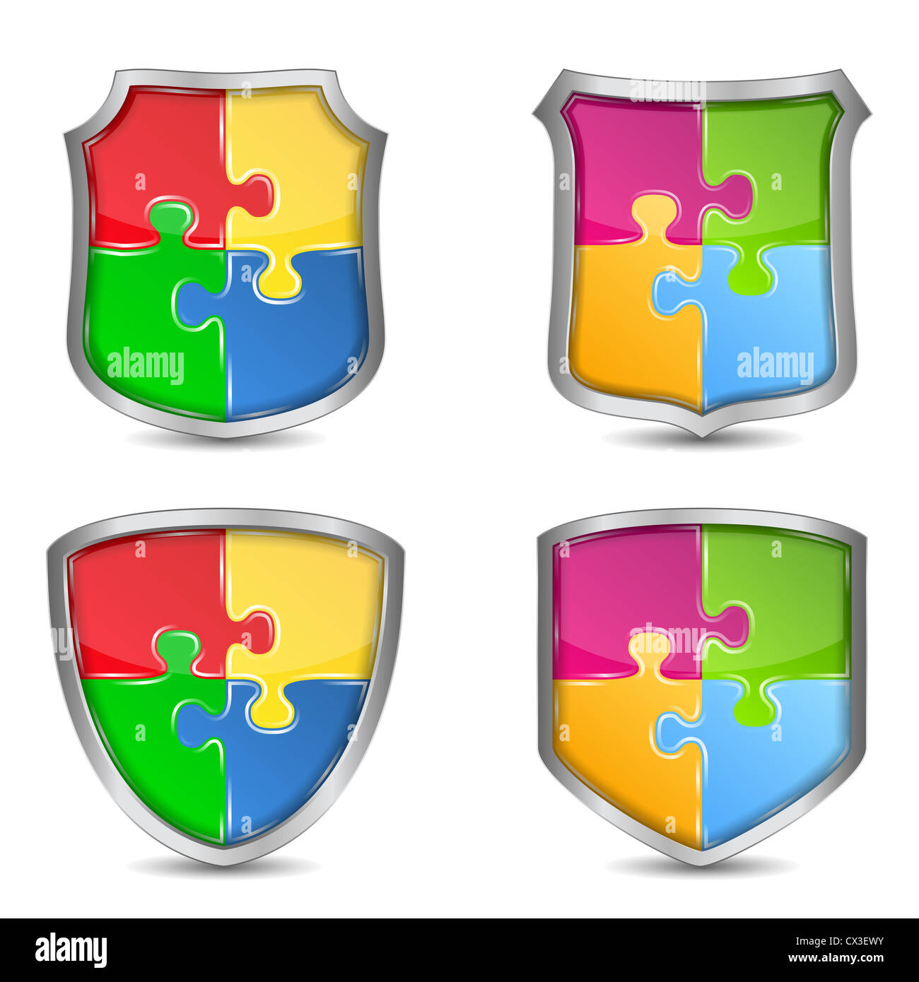 Set of shield with puzzle pieces Stock Photo - Alamy