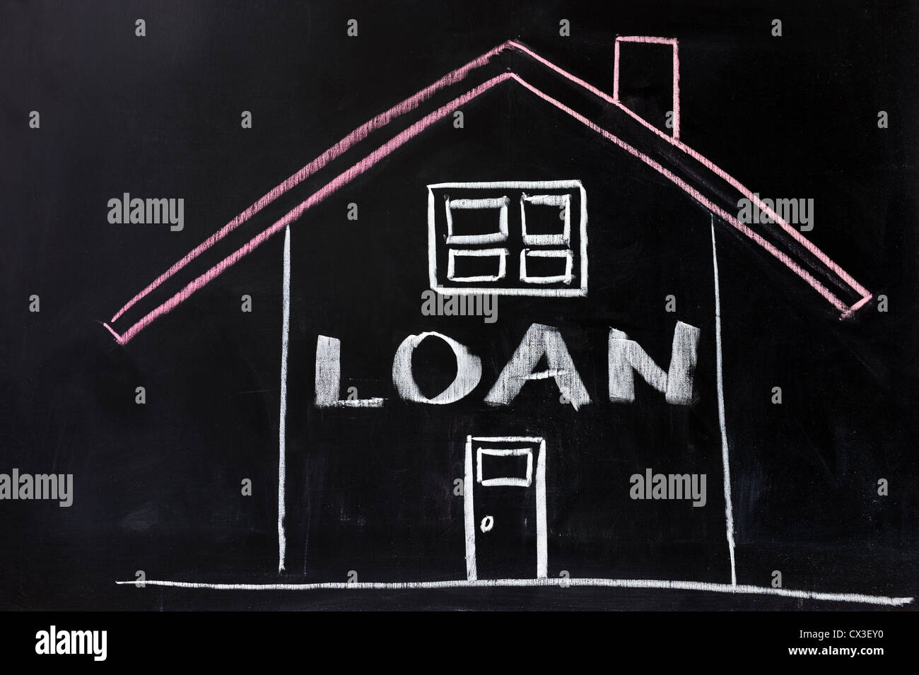 Chalk conceptional drawing - Housing loan Stock Photo - Alamy
