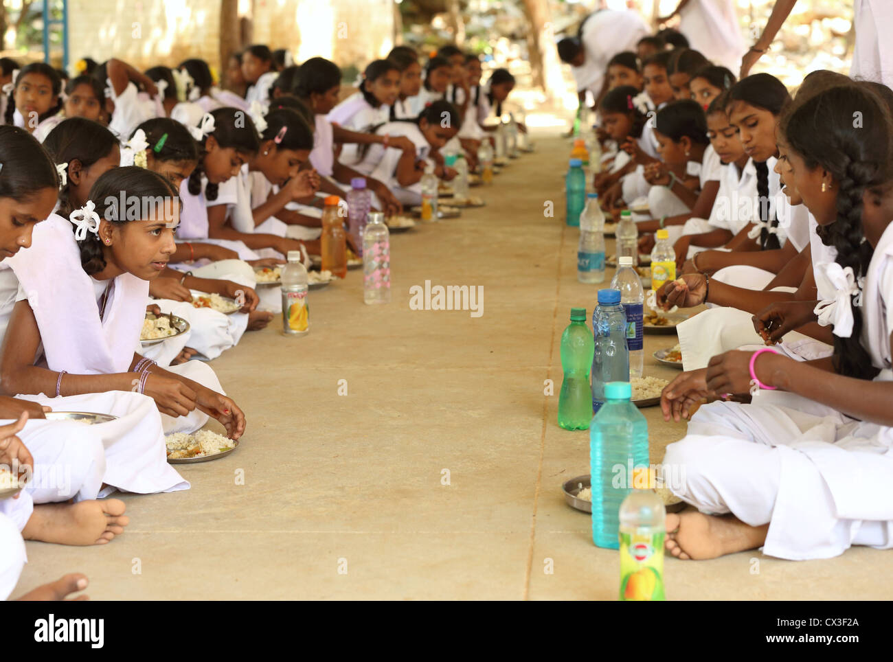 School children having lunch break Andhra Pradesh South India Stock ...