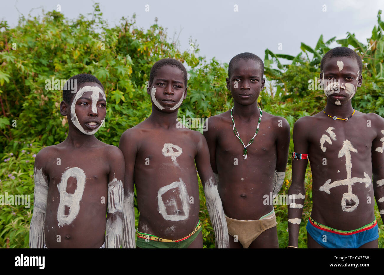 Key Afer Ethiopia Africa village Lower Omo Valley closeup of two Bena ...