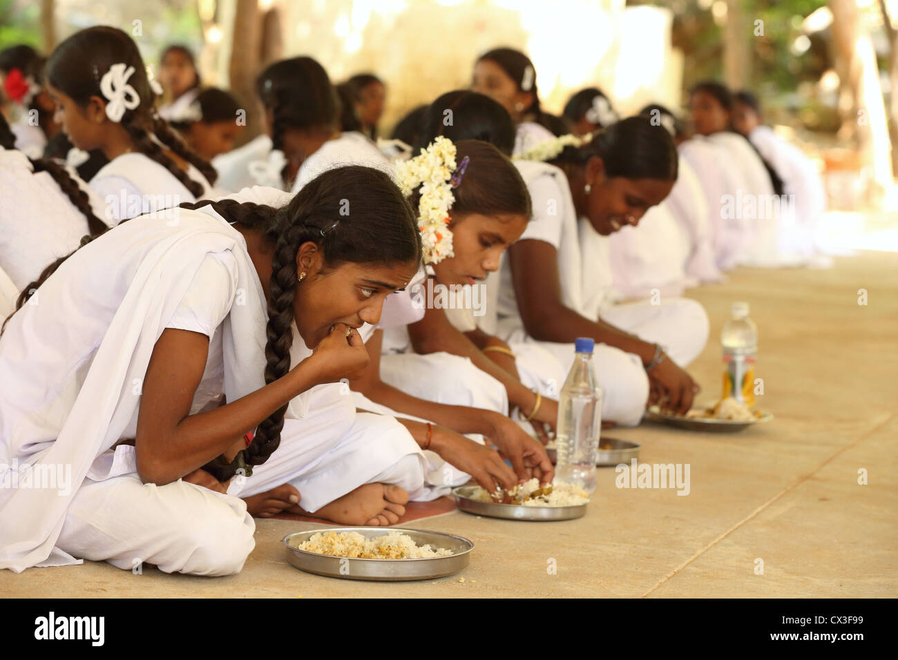 School children having lunch break Andhra Pradesh South India Stock ...