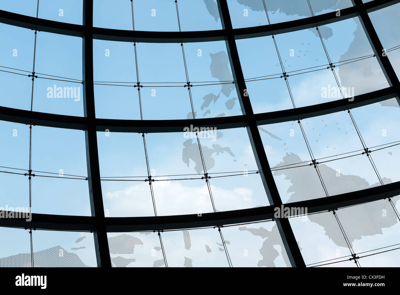 Huge sphere glass window frame with blue sky as background Stock Photo ...