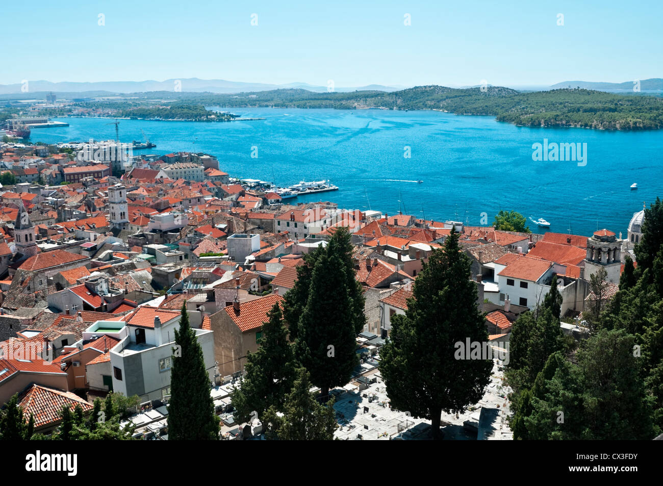 Croatia. Wide angle view over the city and bay Stock Photo - Alamy