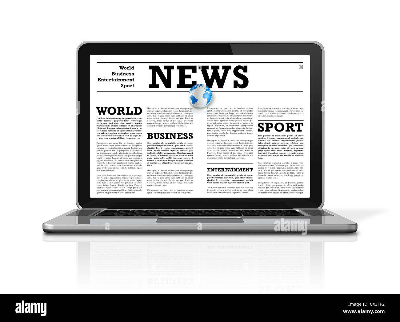 News on a laptop computer isolated on white with 2 clipping paths : one ...