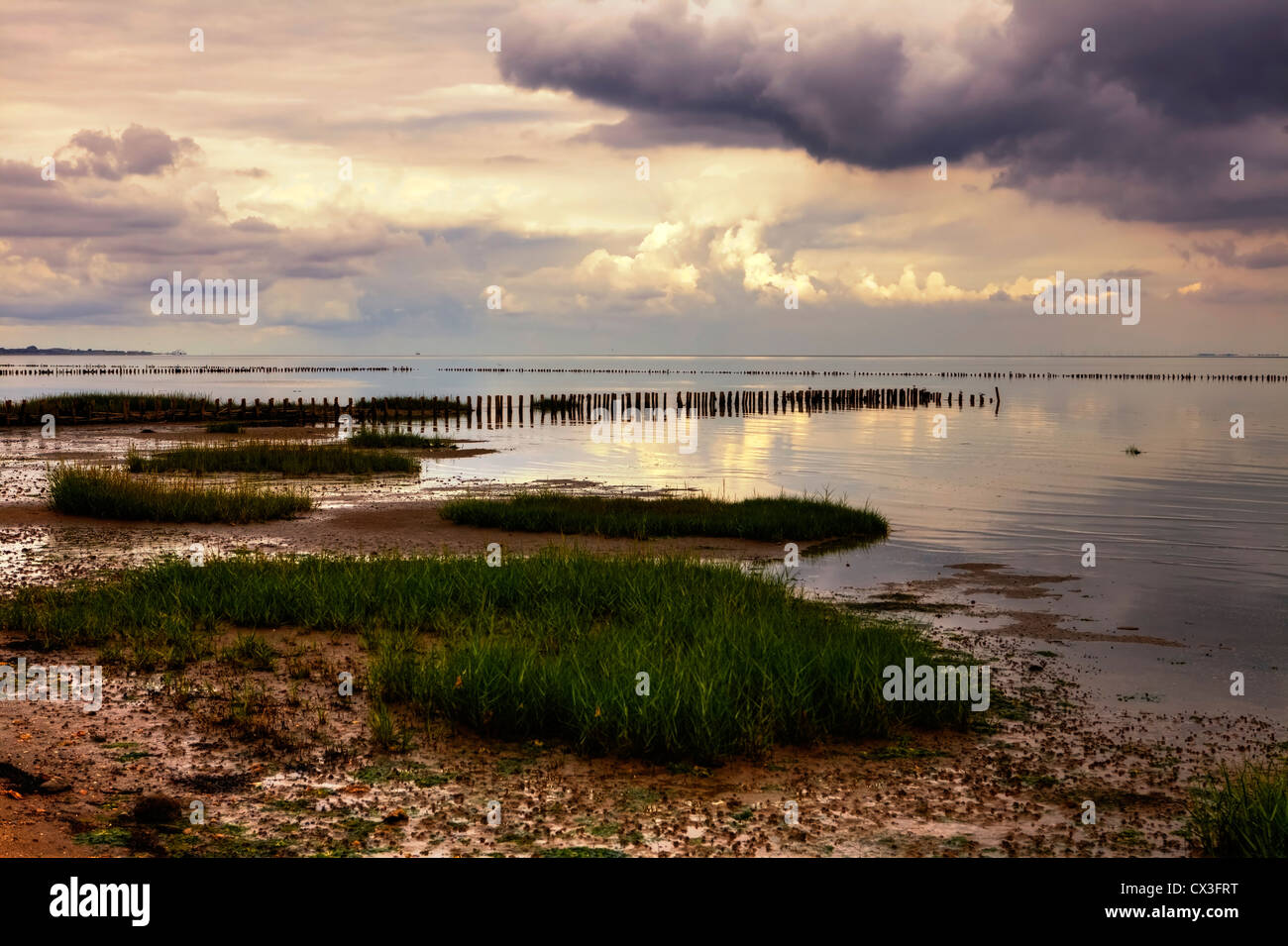 Wattenmeer, Lahnung, Sonnenuntergang, Kampen, Sylt, Schleswig-Holstein ...
