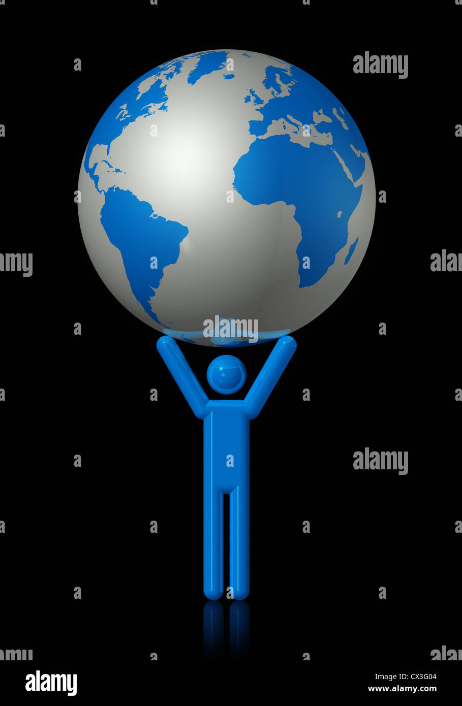 3D icon illustration of man carrying a world globe Stock Photo - Alamy