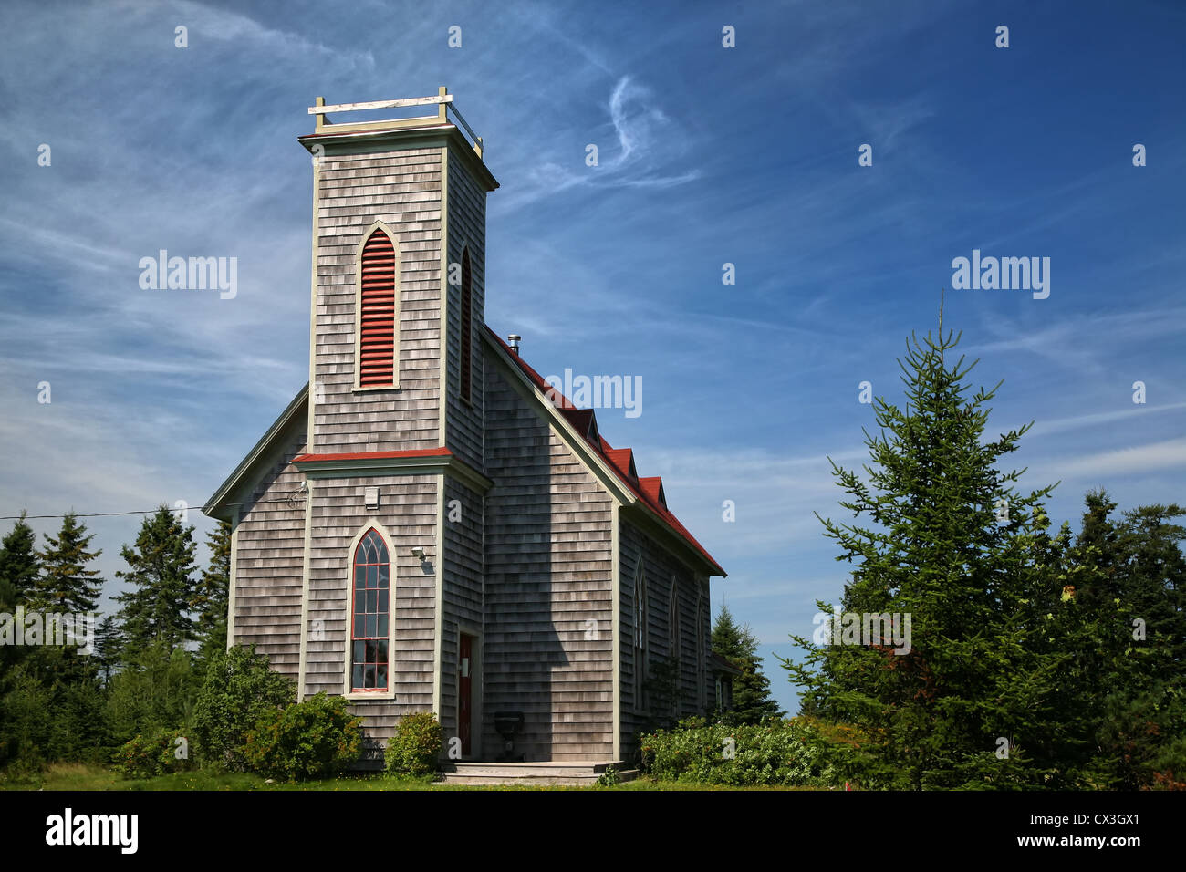 An old traditional style wooden church in rural Prince Edward Island ...
