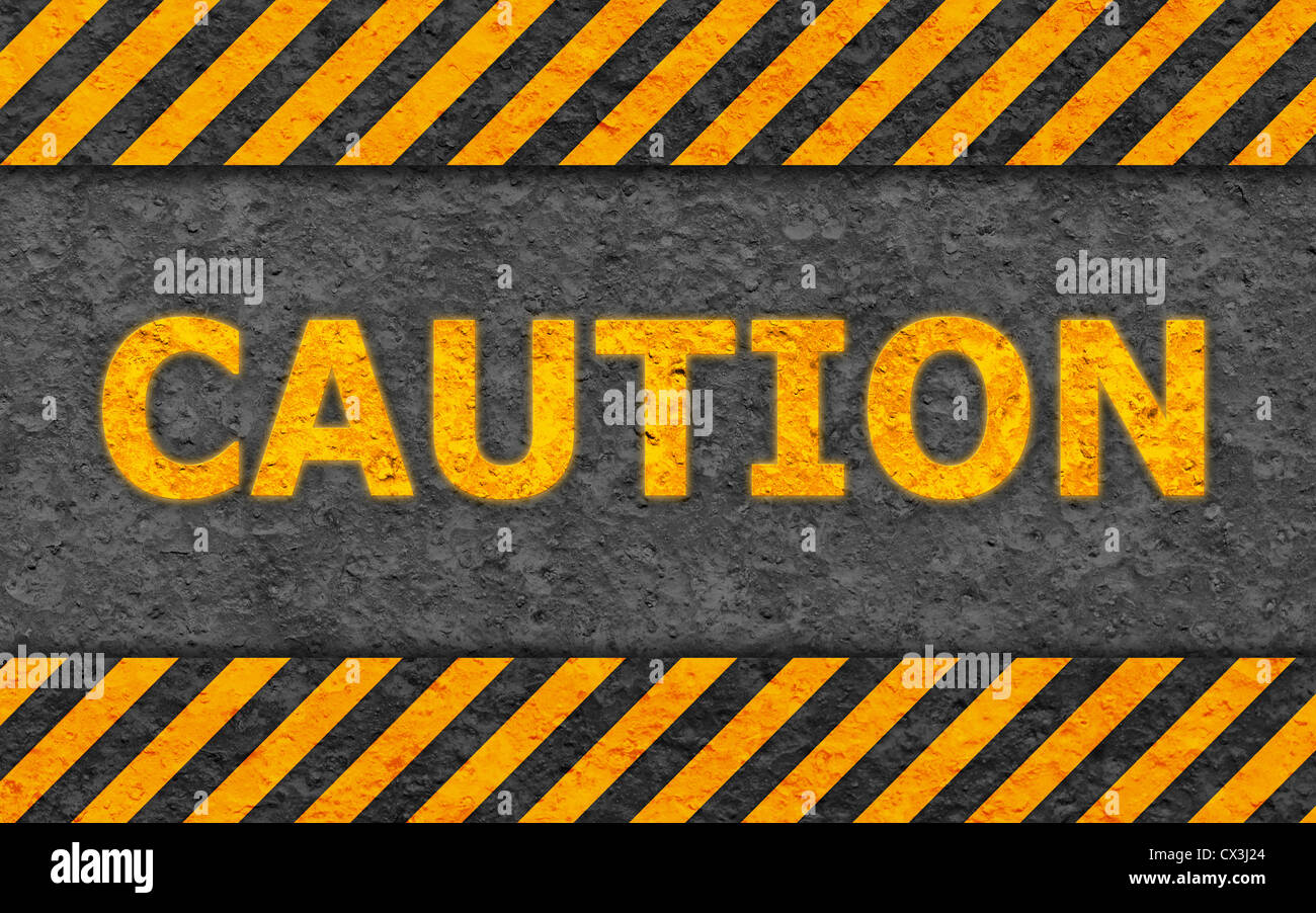 Grunge Black and Orange Plate with Warning Text (Caution), Old Metal ...