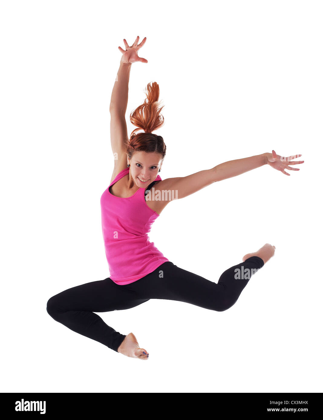 Beauty young woman jump in acrobatic costume isolated Stock Photo - Alamy